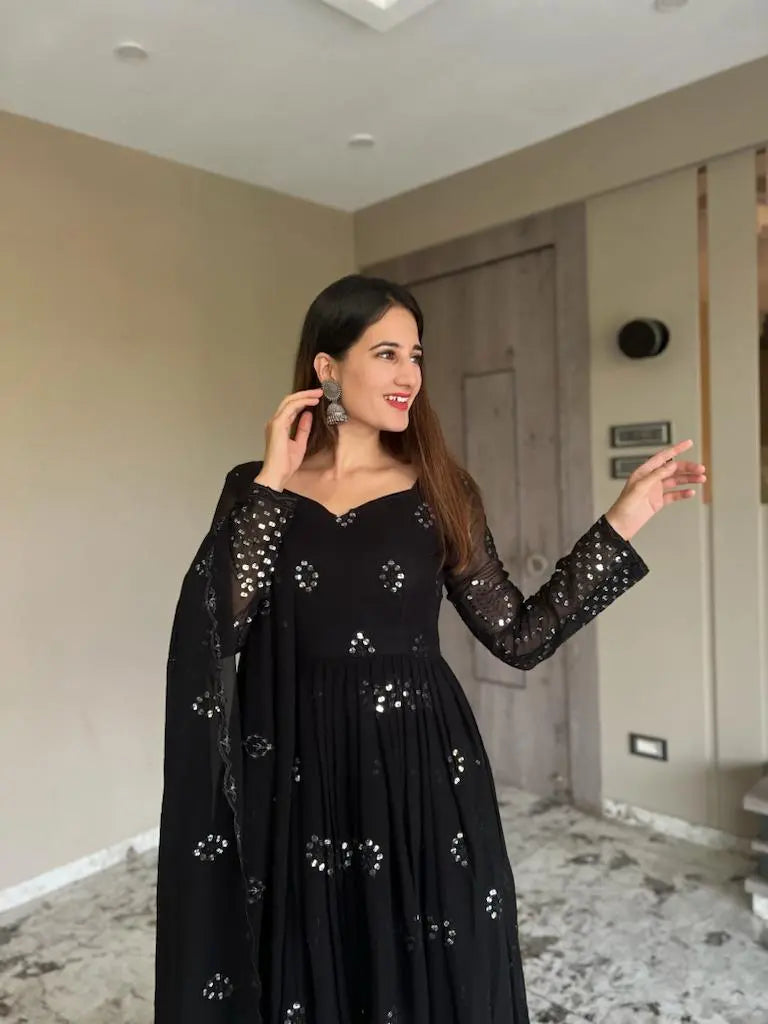 BLACK EMBROIDERED GEORGETTE SUIT SET :-1150 – mahir fab